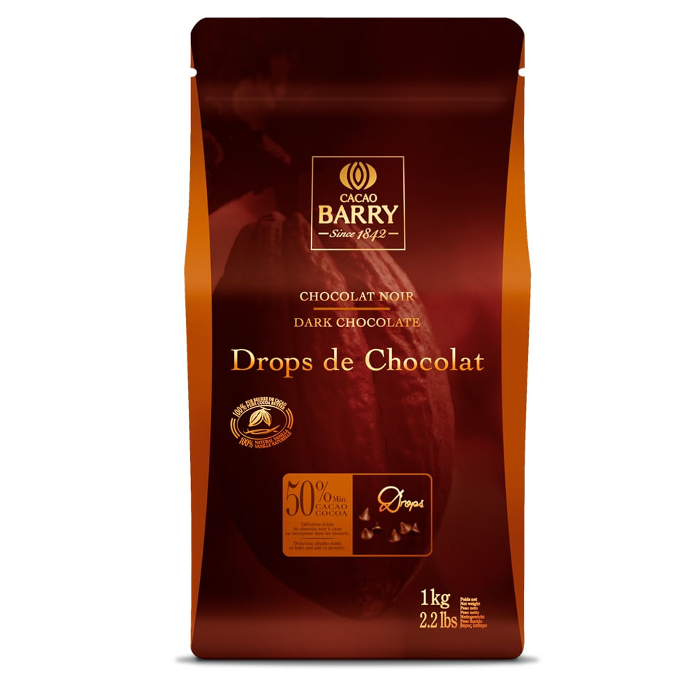 Chocolate Forneável Amargo 50% Cacau Gotas 1kg Barry Callebaut ...