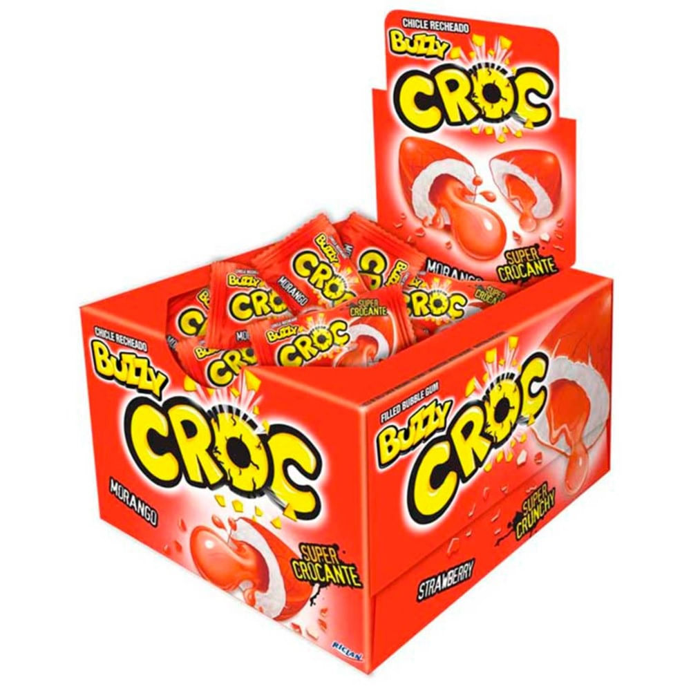 Chiclete Buzzy Croc 40x4,3g Display Morango 172g Riclan - Colibri Festas