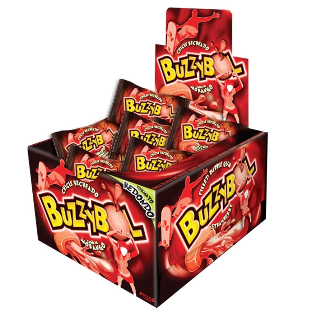 Chiclete Buzzy Bol Recheado 40x4,5g Morango Display 180g Riclan ...