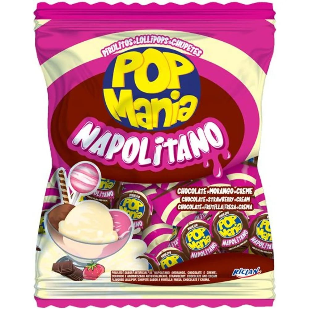 Pirulito Pop Mania Sabor Napolitano 600g Riclan - Colibri Festas