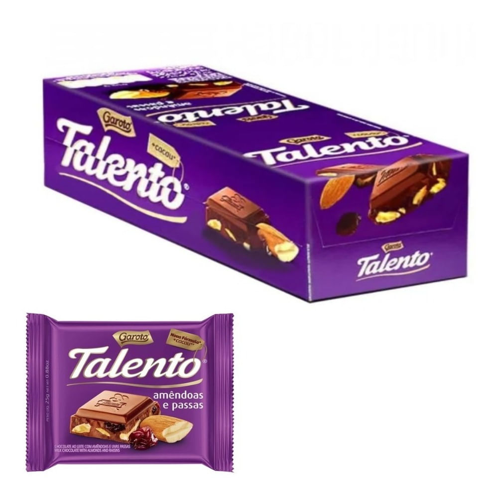 Chocolate Talento Sabor Amêndoas E Passas 15x25g Display 375g Garoto ...
