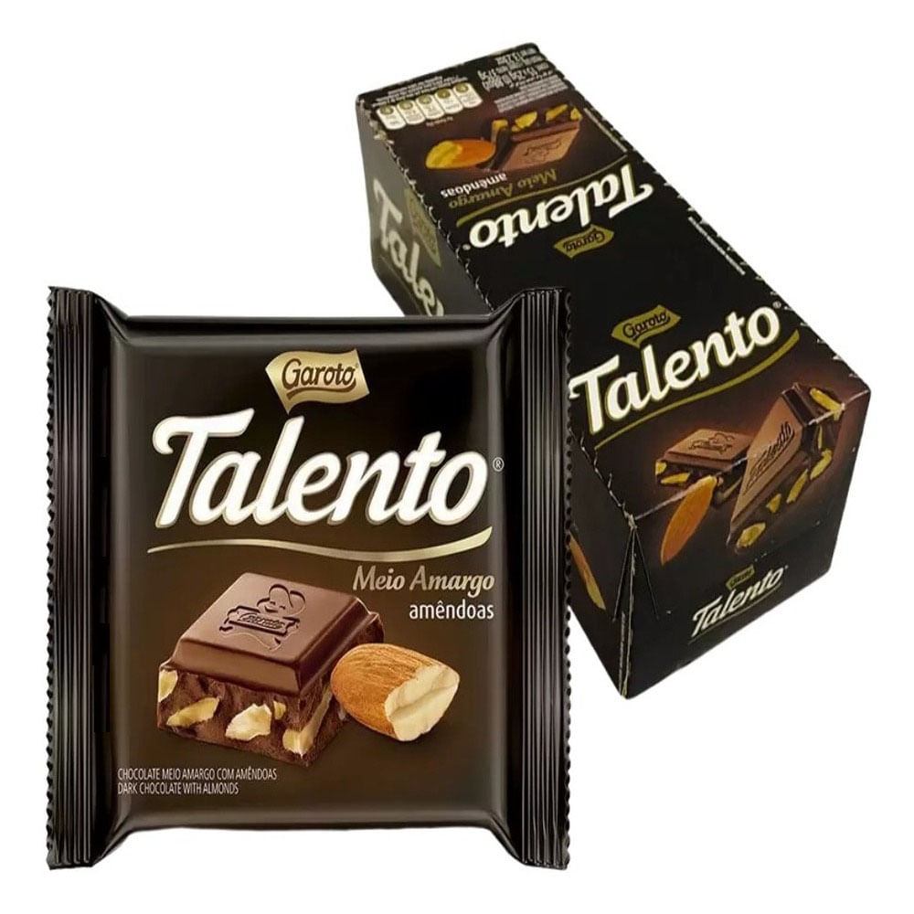 Chocolate Talento Meio Amargo Amêndoas 12x85g Display 1kg - Colibri Festas