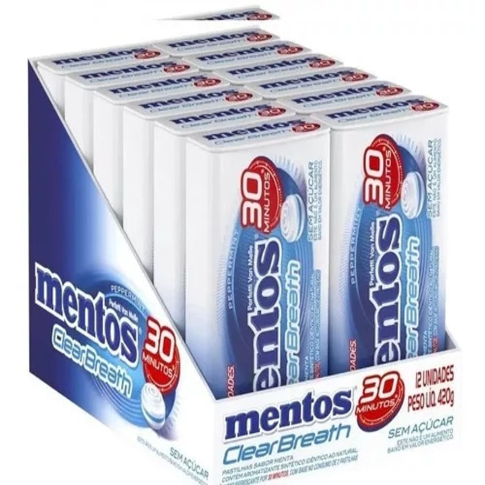 Pastilha Mentos Clear Breath Peppermint 12x35g Display 420g Mentos ...